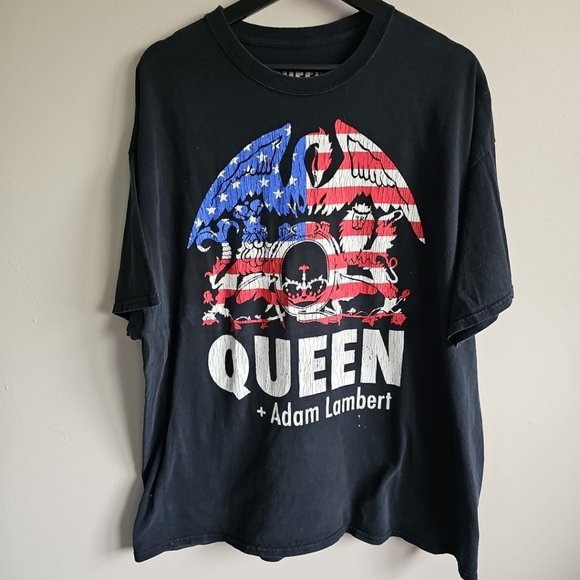 Queen | Shirts | Queen Adam Lambert American Flag Logo Black Size Faded ...